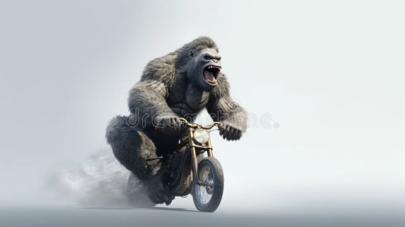 A Gorilla on a Motorcycle on Isolated White Background Stock ...