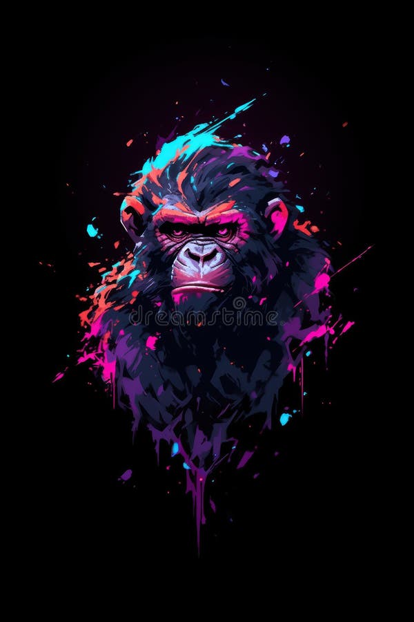 Gorilla in Neon Splatter. Created by Generative Artificial Intelligence ...