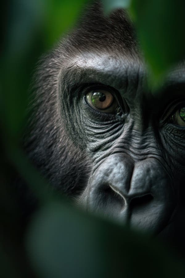 A Gorilla is Peaking through Green Leaves Stock Illustration ...