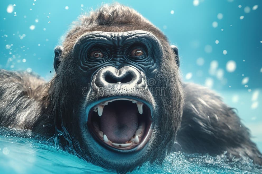 Gorilla Playing in Swimming Pool. Generative AI Stock Illustration ...