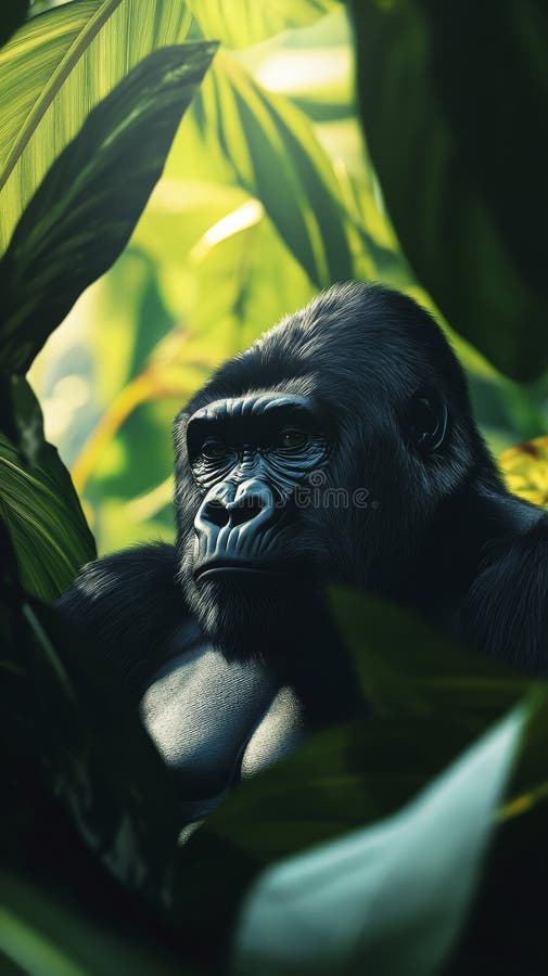 Gorilla Portrait in Lush Green Jungle Stock Photo - Image of tranquil, gorilla: 335806282