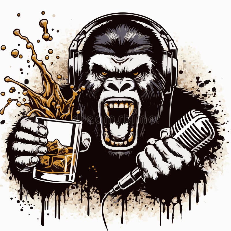 Gorilla in Radio Act Music and Whiskey Vector Illustration Stock ...