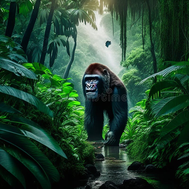 Gorilla in the Rainforest of the Amazon Rainforest. AI Generated Stock Image - Image of darkness ...