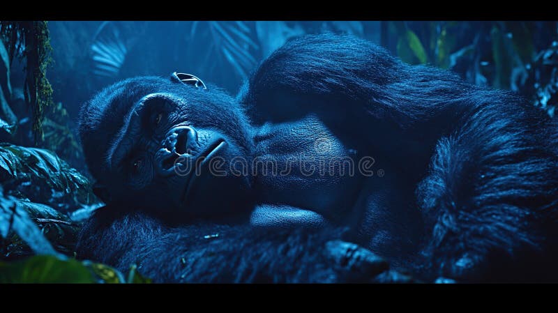Gorilla Sleeping Peacefully in Rainforest at Night Stock Photo - Image ...