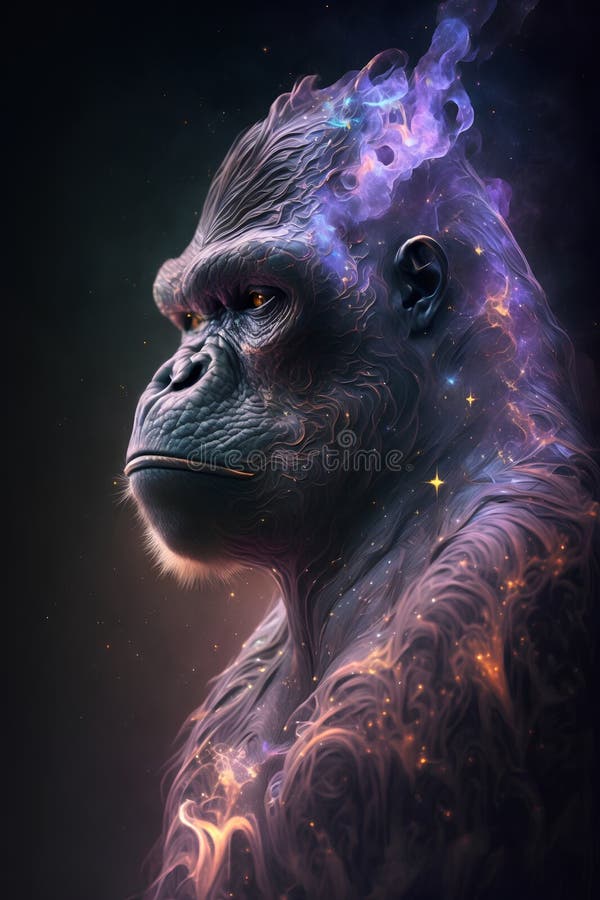 Gorilla in Space with Cosmic Fire Effect. 3D Rendering Stock ...