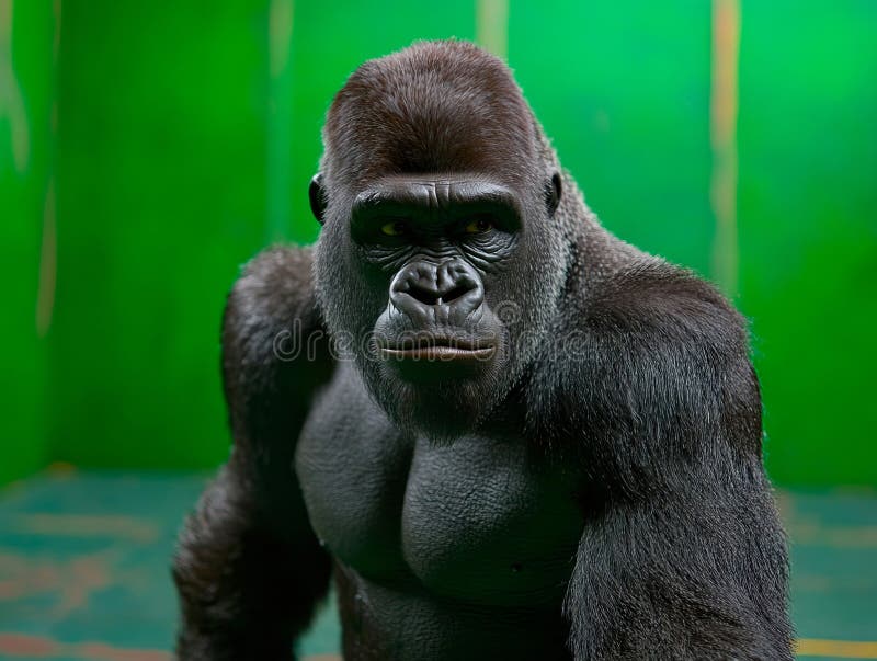 A Gorilla Standing in Front of a Green Wall Stock Photo - Image of ...