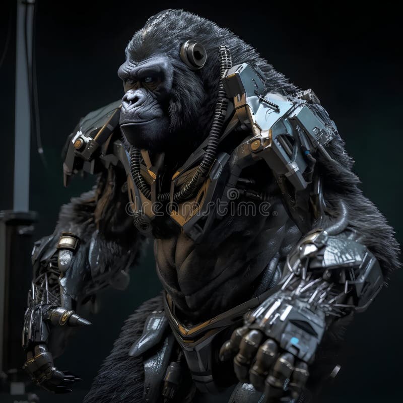 Gorilla in a Suit of a Knight on a Black Background Stock Illustration ...