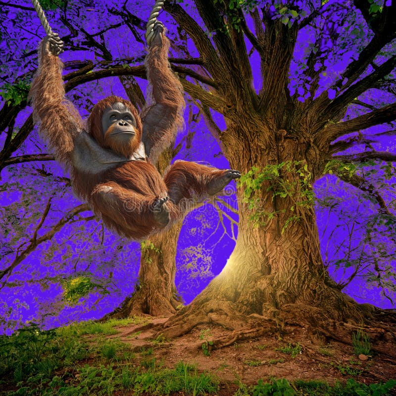 A Gorilla Swinging on a Rope Stock Illustration - Illustration of ...