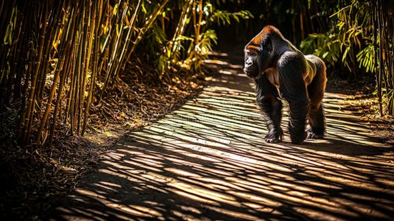 Gorilla Walking Path Bamboo Forest Sunlight Zoo Stock Photo - Image of ...