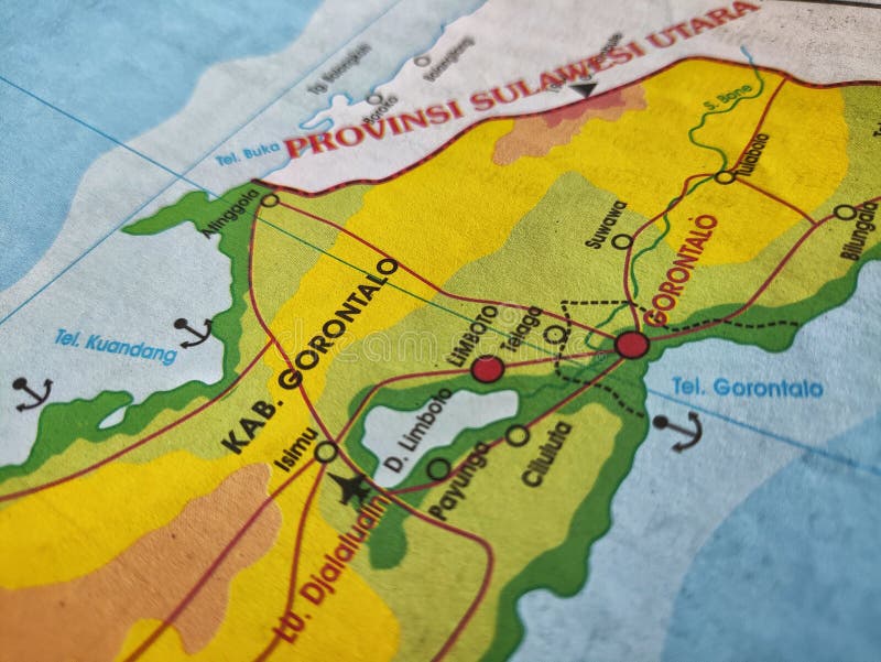 Gorontalo Regency Map and Major Cities Around it on Physical Map Stock ...
