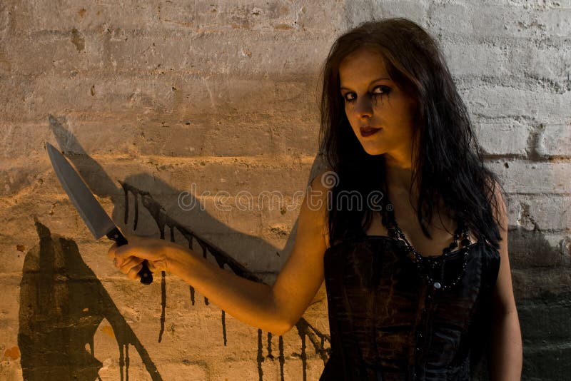 Goth Girl with Carving Knife Stock Image - Image of drip, dyed: 6354795