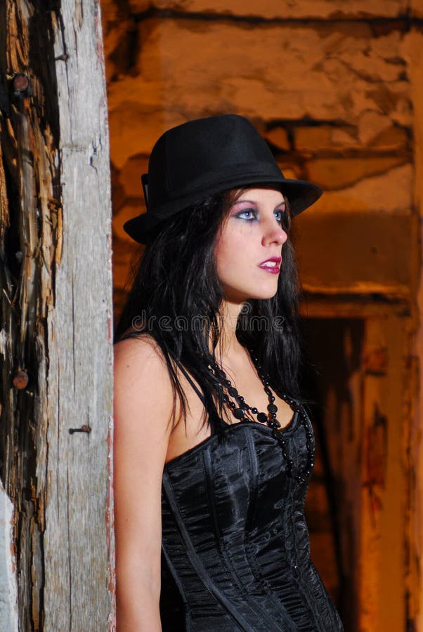 Portrait of Goth Girl with Hat Stock Image - Image of black ...