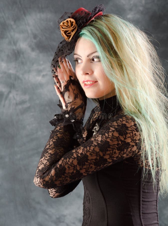 Portrait of Scared Girl with Green Hair Stock Image - Image of gloves ...