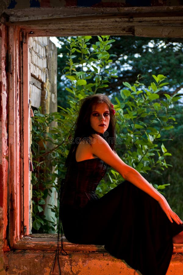 Goth Girl Sitting in Window Stock Image - Image of gothic, home: 6353985
