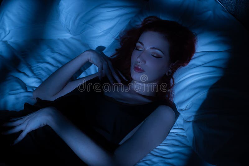 Goth Looking Young Woman Laying in Bed Stock Photo - Image of girl ...