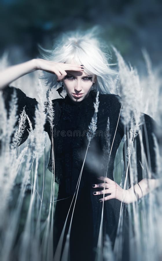 Goth Woman with White Hair Portrait Stock Image - Image of beautiful ...