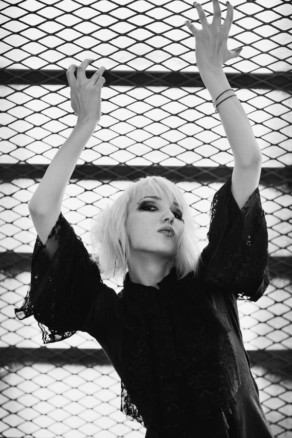 Goth Woman with White Hair Portrait Stock Image - Image of beautiful ...