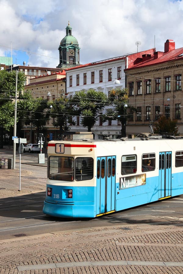 Gothenburg blue tram editorial photography. Image of town - 201442937