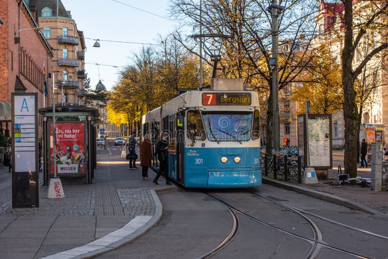 Tram on line 7 at Valand.. editorial photography. Image of ...