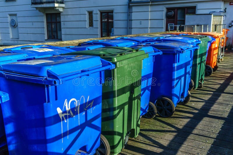 Multi Colored Garbage Bins for Recycling Editorial Image - Image of ...