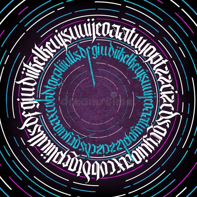 Gothic Abstract of Modern Blue Calligraphy on Black Background. Ready ...