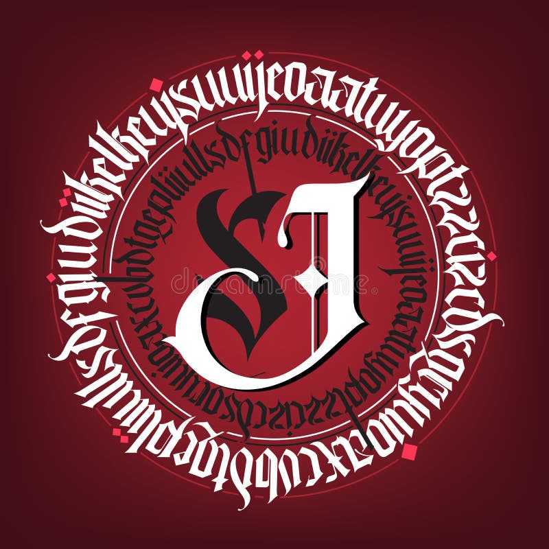 Gothic Abstract Red, Black and White Rounded Calligraphy, Hand Drawn ...