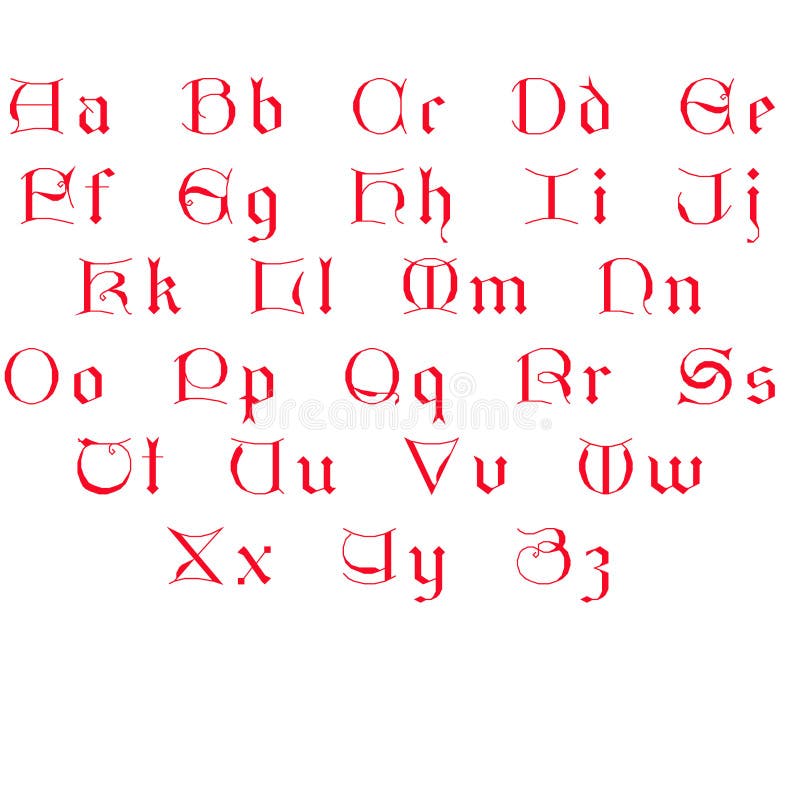 Gothic Alphabet and Red Letters Stock Illustration - Illustration of ...