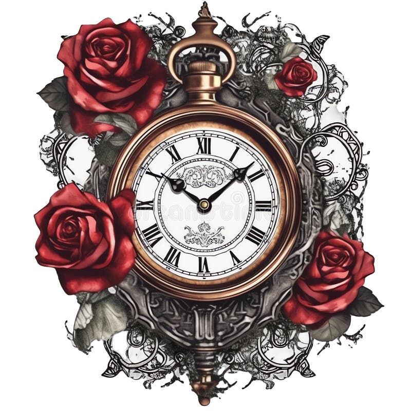 Gothic Antique Clock Watercolor Illustration Stock Illustration ...