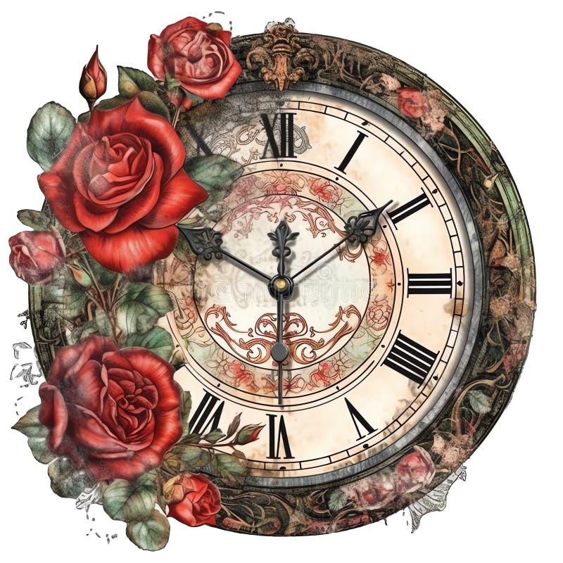 Gothic Antique Clock Watercolor Illustration Stock Illustration ...