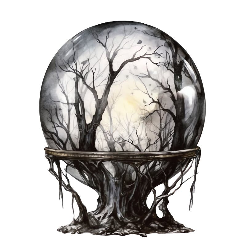 Gothic Antique Crystal Ball Watercolor Illustration Stock Illustration ...