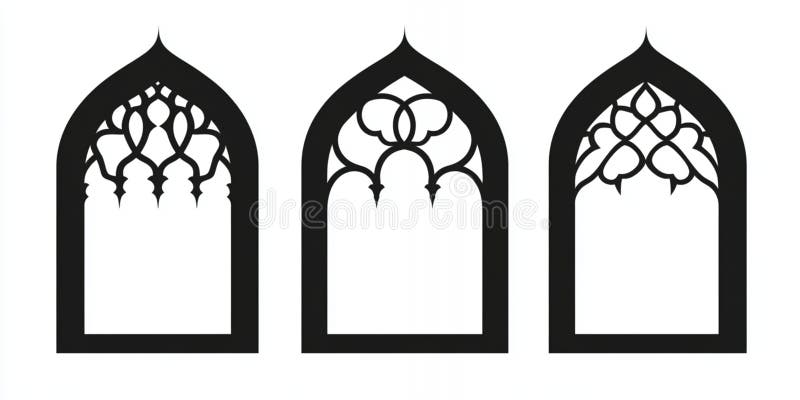 Gothic Arch Window Frames Elegant Black Design Set Vector Illustration ...