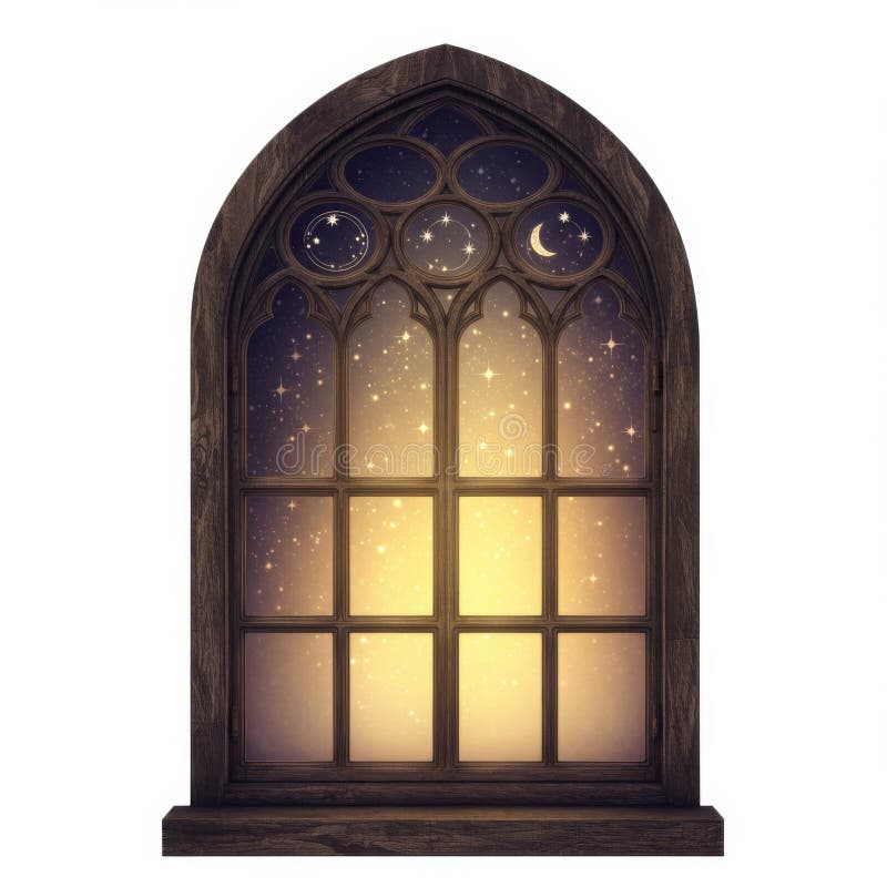 Gothic Arch Window with Night Sky View Stock Illustration ...
