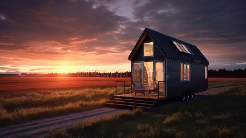 Luxury Tiny Home with Gothic Architecture and Sunset View Stock ...