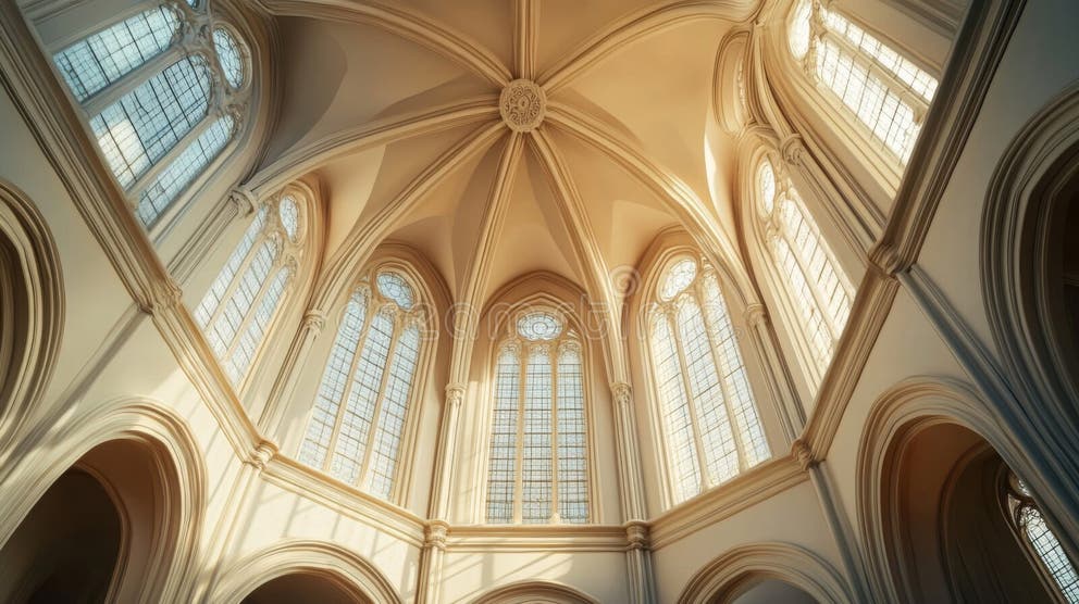 Gothic Architecture Interior Dome with Sunlight through Windows Stock ...