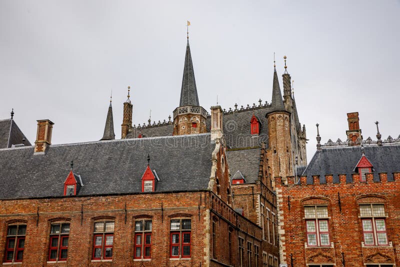 Gothic Architecture. Palace Spiers in Bruges, Belgium. Stock Photo ...