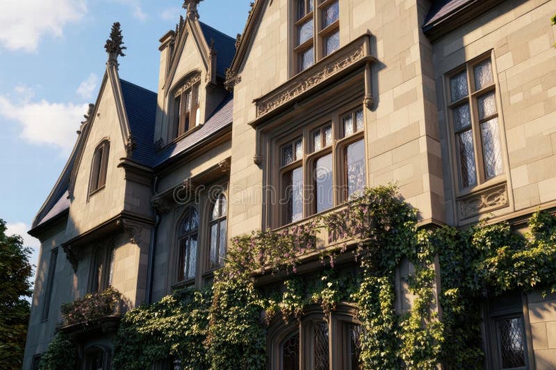 Gothic Architecture Shines with Ivy Covered Walls at Sunset with ...