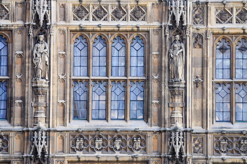 Gothic Architecture and Statues on Historic Building Facade Stock Photo ...