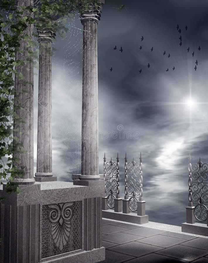 Gothic balcony with vines stock illustration. Illustration of vines ...