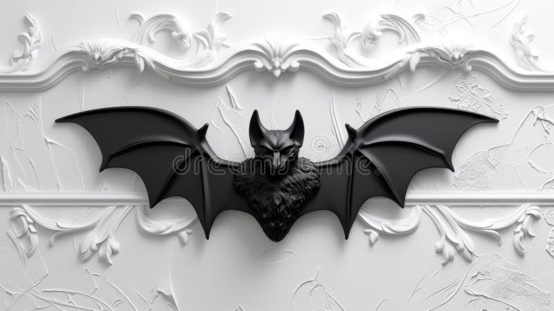 Gothic Bat Sculpture on Ornate White Wall Stock Photo - Image of ...