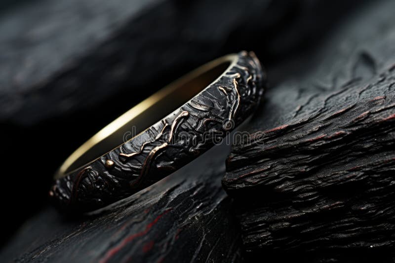 Gothic Black Wedding Rings on a Dark Basalt Rock Stock Illustration ...