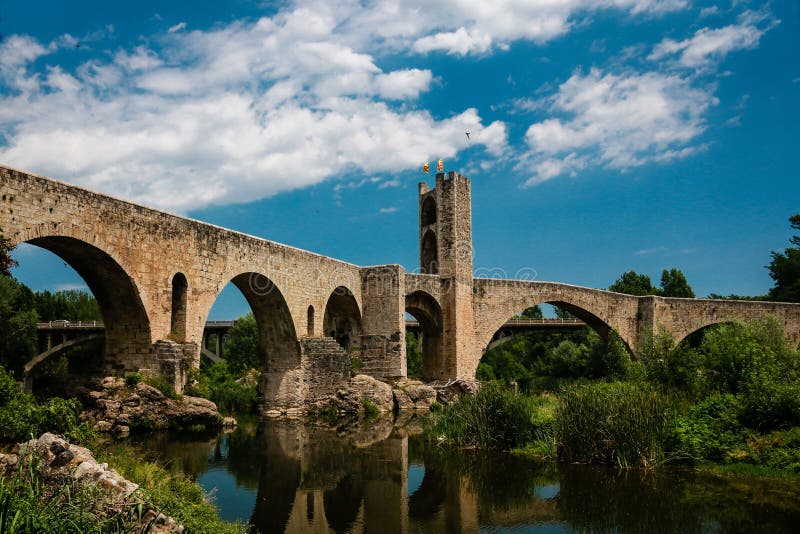 Gothic bridge in Besalu stock photo. Image of spanish - 54210964