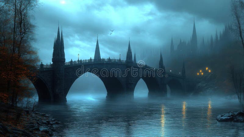 Gothic Bridge at Dusk stock image. Image of mystery - 385563721