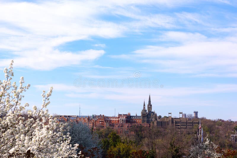 Gothic Building of Georgetown University in Spring Blossom. Stock Photo ...