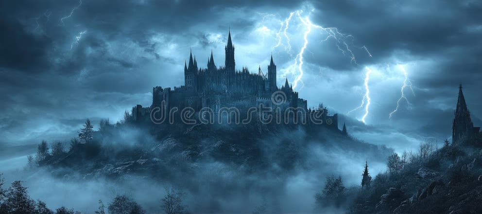 Gothic Castle Amidst Mist and Lightning Castle of Storms Gothic Majesty ...
