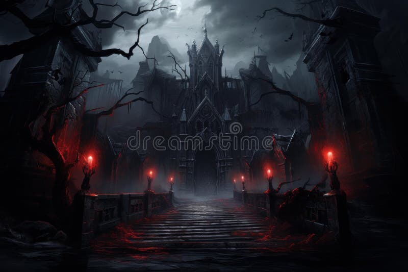Gothic Castle in a Dark Fantasy Landscape Stock Illustration ...