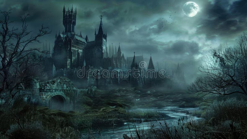 Gothic Castle. Detailed and Dark Gothic Castle on a Plain Background ...