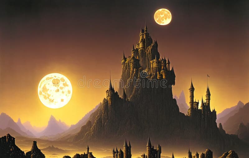 Gothic Castle, Fantasy Castle, Digital Illustration Stock Illustration ...