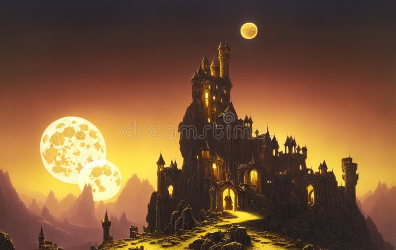 Gothic Castle, Fantasy Castle, Digital Illustration Stock Illustration ...