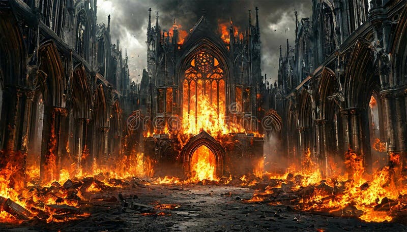 Gothic castle on fire stock image. Image of landmark - 354707293