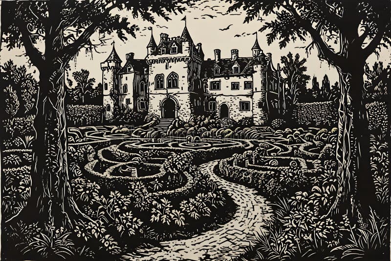 Gothic castle hedge maze stock illustration. Illustration of hedge ...